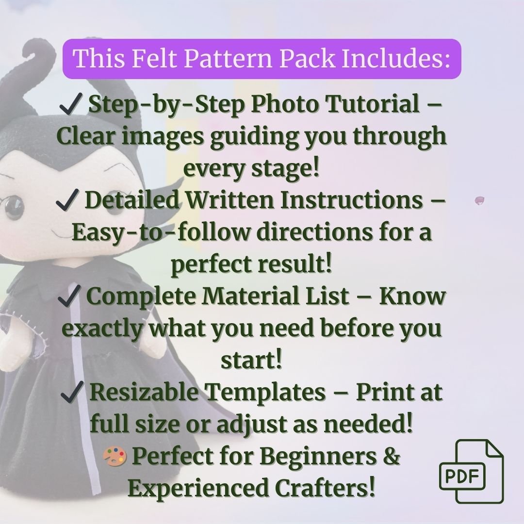 Maleficent Felt Pattern – Villain Plush PDF Template | FeltHaven